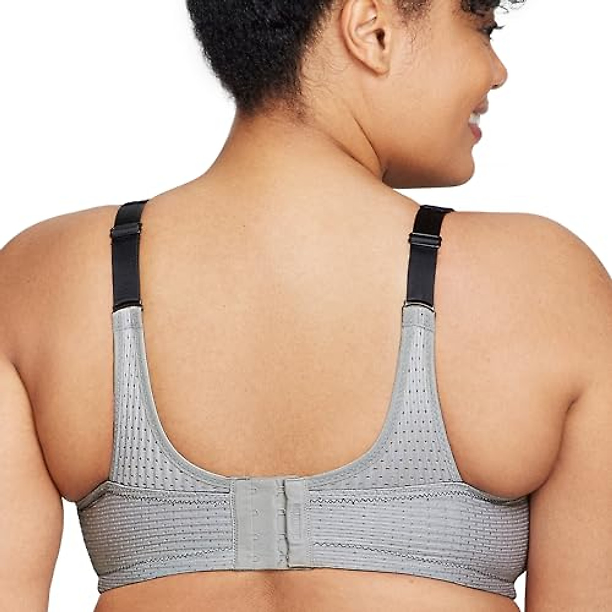 Full Figure Plus Size Custom Control Sports Bra Wirefree #1166 Black/Grey 46D