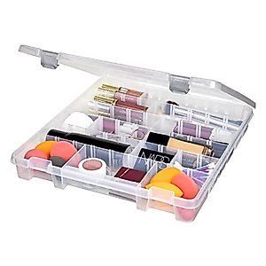 AB Designs 9101ABD Super Satchel Slim with Removable Dividers, Stackable Home Storage Organization Container, Clear with Silver Latches