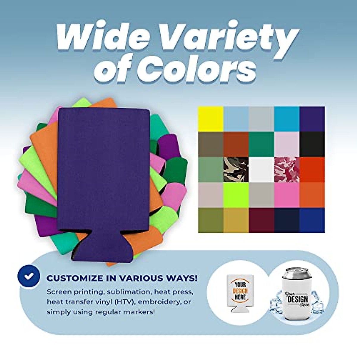 25 Pack Black Blank Can Cooler Sleeves, Customizable Bulk Sublimation Can Coolers, Extra-Thick Collapsible Drink Insulator Sleeve, Beer Can Coolers for Party Beverages, PartyPrints