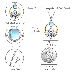Peireara Lotus Necklaces for Women 925 Sterling Silver Moonstone Lotus Flower Pendant Necklaces Yoga Spiritual Jewelry Gifts for Women