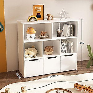 35" Kids Bookshelf with 5 Shelves & 3 Drawers,Book Shelf for Toy Storage for Kids Rooms,Toddler Toy Storage Bookshelf for Kids,Kids Book Shelf for Playing Rooms,Children's Room,School,Hallway-White