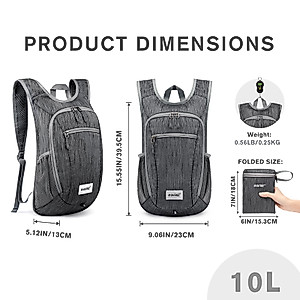 G4Free 10L Hiking Backpack Lightweight Packable Hiking Daypack Small Travel Outdoor Foldable Shoulder Bag(Black)