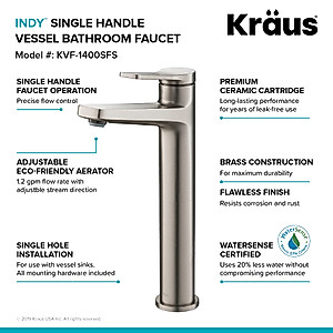 KRAUS Indy Single Handle Vessel Bathroom Faucet in Chrome, KVF-1400CH