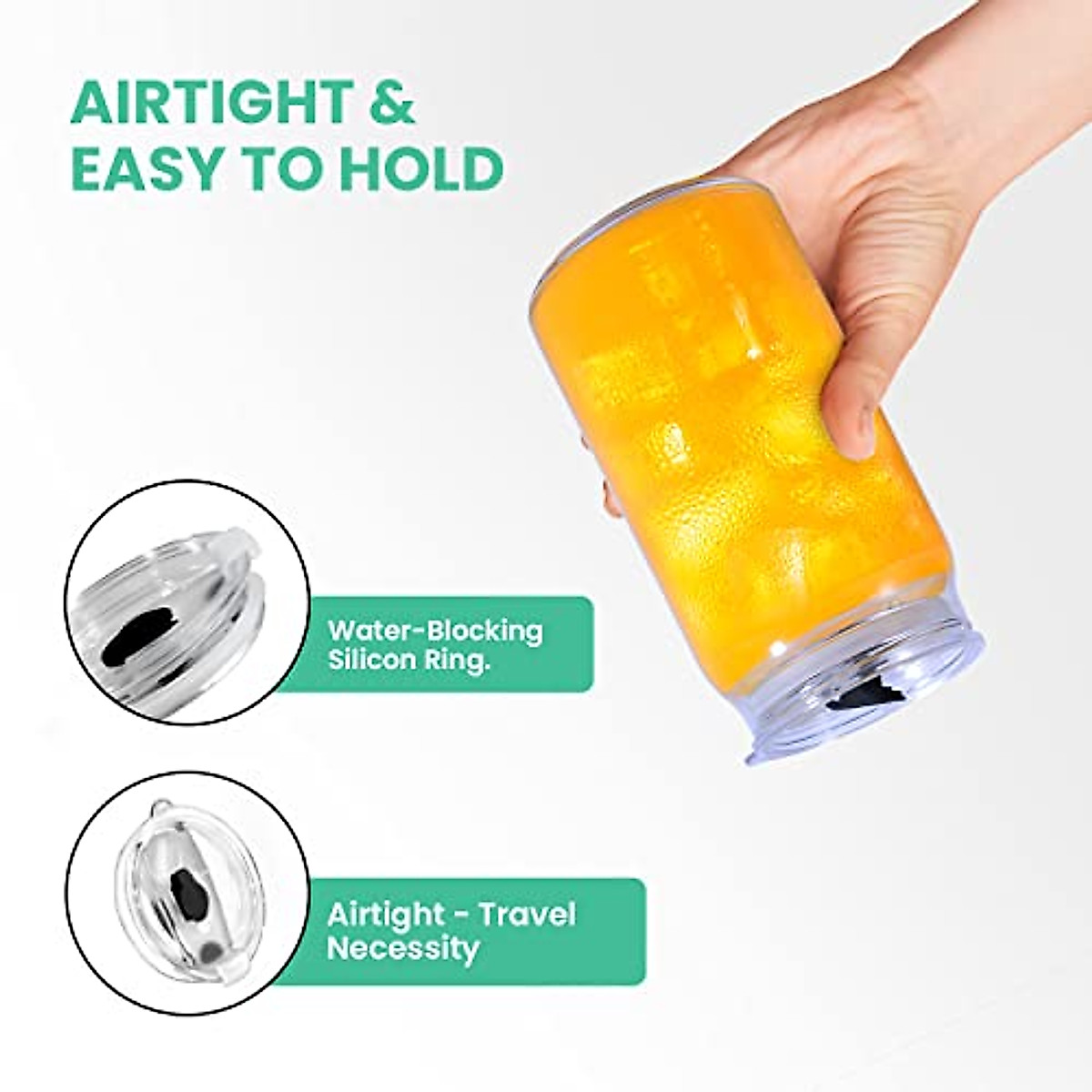 Drink Glasses Can Shaped Cocktail Glasses, Beer Mug Glass Tumblers with Lids - 6 Glassware Sets Iced Coffee Soda Can Glasses Cool Mug Set - 16 Oz Capacity Iced Tea Glasses