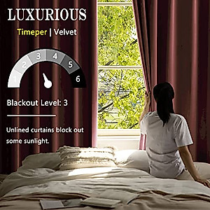 Timeper Pink Velvet Curtains 84 inches - Elegant Decor Mauve Blackout Curtains Wild Rose Curtains Drapes with Grommet top for Living Room/Daughter Bedroom, Wild Rose, W52 x L84, 2 Panels