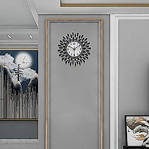 Karetto Modern 14 inch Metal Wall Clock Silver Dial with Arabic,Non-Ticking Silent Digital Black Drop Clock Home Decor for Bedroom,bedrooms Kitchen and Small Areas Space