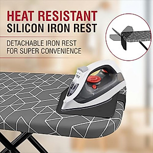 D-Crease+ 48" X 13" Full Metal Ironing Board W/Silicon Iron Rest, Wall Mount & Closet Hanger, Full Metal Heavy Duty Construction, Heat & Scorch Resistant Fabric, 36" Height Adjustable