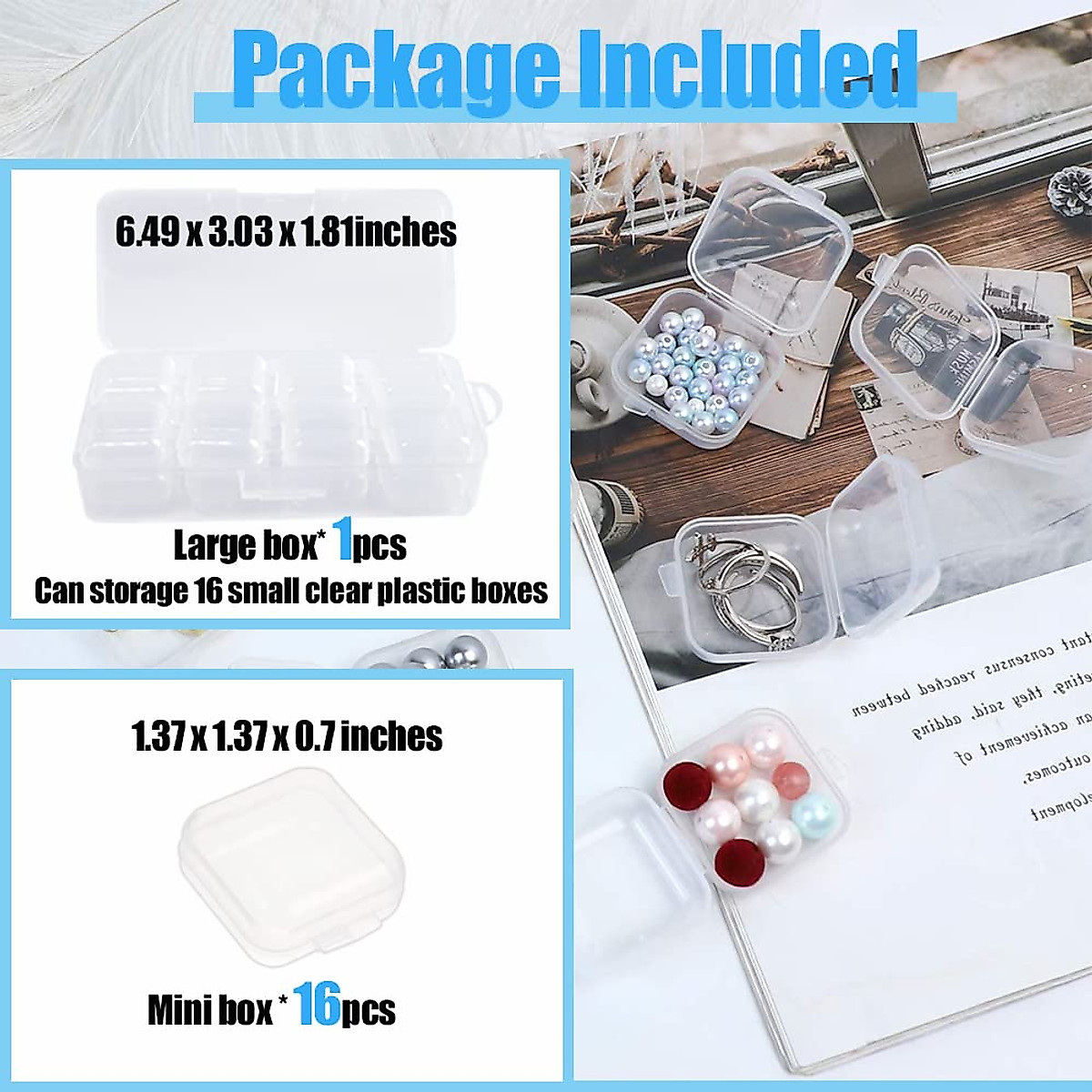 YIMIKE Mini Clear Jewelry Box,16Pcs Small Plastic Storage Transparent Boxes Containers,Portable Travel Packaging for Item Craft,Beads,Pills,Earplug,Ear Studs,Necklaces,Rings,Earring,Card