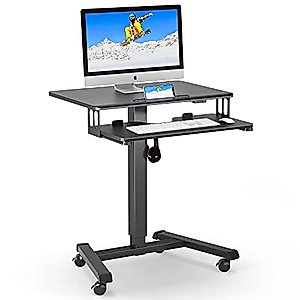 BONTEC Mobile Standing Desk with Keyboard Tray, Mobile Podium, Computer Workstation Up to 33Lbs, Laptop Sit or Stand Desk on Wheels, Height Adjustable Stand Up Table for Living Room, Bedroom, Office