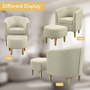 DAZONE Accent Chair Set of 2 Mid Century Modern Chair with Ottoman Comfy Armchair Footrest Set Comfortable Living Room Chairs Upholstered Barrel Club Tub Sofa Chair for Bedroom Reading Room Beige