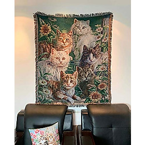 EZ.enjoy Garden Cat Flower Woven Tapestry Throw Blanket with Fringe 50X60 inches