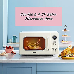 Frigidaire EFR756-CREAM EFR756, 2 Door Apartment Size Retro Refrigerator with Top Freezer, Chrome Handles, 7.5 cu ft, Cream & COMFEE' CM-M092AAT Retro Microwave with 9 Preset Programs, 0.9 cu.ft,
