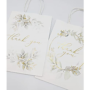 Created Flow Eucalyptus Wedding Thank You Gift Bags Small Size Guests Bridal Shower Bridesmaids Gift Bags Birthday Party Thank You Favors Bag Baby Shower Office Business Thank You Bags Bulk Merchandise White Handles Gold Foil Paper 16 Pack 4 Designs