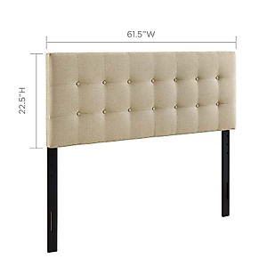 Modway Emily Tufted Button Linen Fabric Upholstered Queen Headboard in Beige