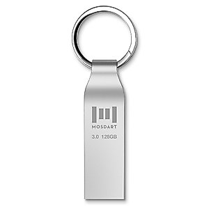 MOSDART 128GB USB 3.0 Flash Drive Metal Keychain Zip Drive Up to 90MB/s Fast Speed USB3.0 Thumb Drive,128 GB Waterproof Jump Drive USB Memory Stick,Silver