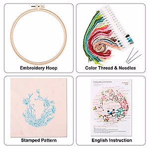 VOLSION Embroidery Starter Kit – Cross Stitch Kit with Embroidery Cloth, Plastic Hoop, Needles and Threads, Instructions – Complete Embroidery Kit for Adults – Suitable for Beginners and Hobbyists