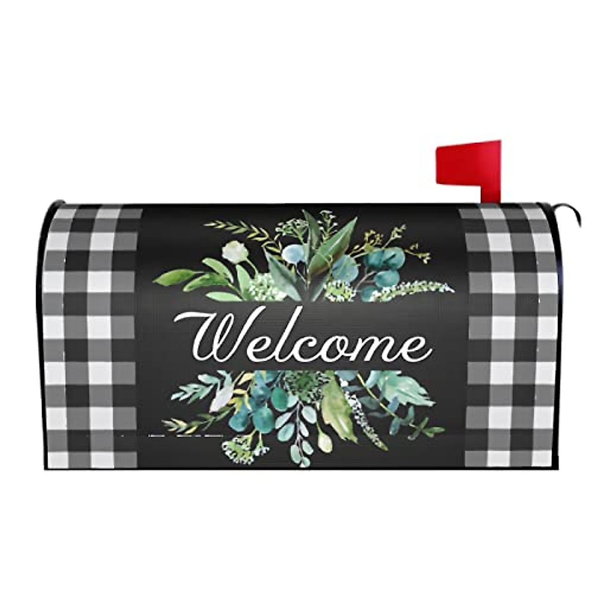 Kawani Wreath Buffalo Plaid Mailbox Covers Black White Plaid and Leaves Mailbox Cover Magnetic Welcome Mail Box Covers Garden Outdoor Decor Standard Size 21 x 18 Inchs