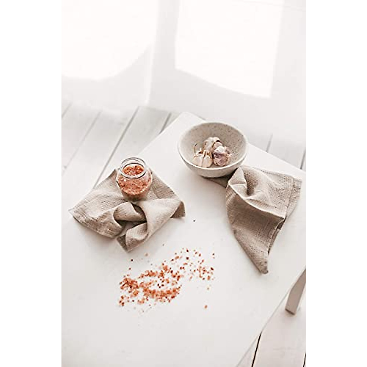 Pure 100% Linen Dish Towels - Set of 2 Linen Kitchen Towels Waffle Weave Natural Color - 13 x 29-inch Soft Lightweight Stone-Washed Linen Hand Towels - Quick-Dry Linen Tea Towel - Kitchen Linens