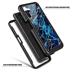NZND Compatible with Samsung Galaxy A14 5G Case with [Built-in Screen Protector], Full-Body Protective Shockproof Rugged Bumper Cover, Impact Resist Durable Phone Case (Marble Design Sapphire)