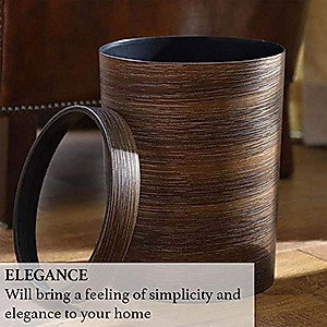 Round Waste Bins Hipsteen Retro Style Pressing Ring Plastic Trash Can Household Office Mimetic Wood Grain Garbage Bin Kitchen Outdoor Bedroom Bathroom Office Commercial Bins Waste