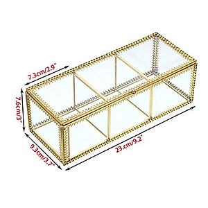 Hipiwe Vanity Glass Countertop Canister Jar with Storage Lid，3 Compartment Beauty Blender Holder Jewelry Box for Cotton Swabs, Qtips Balls, Makeup Sponges，Bath Salts