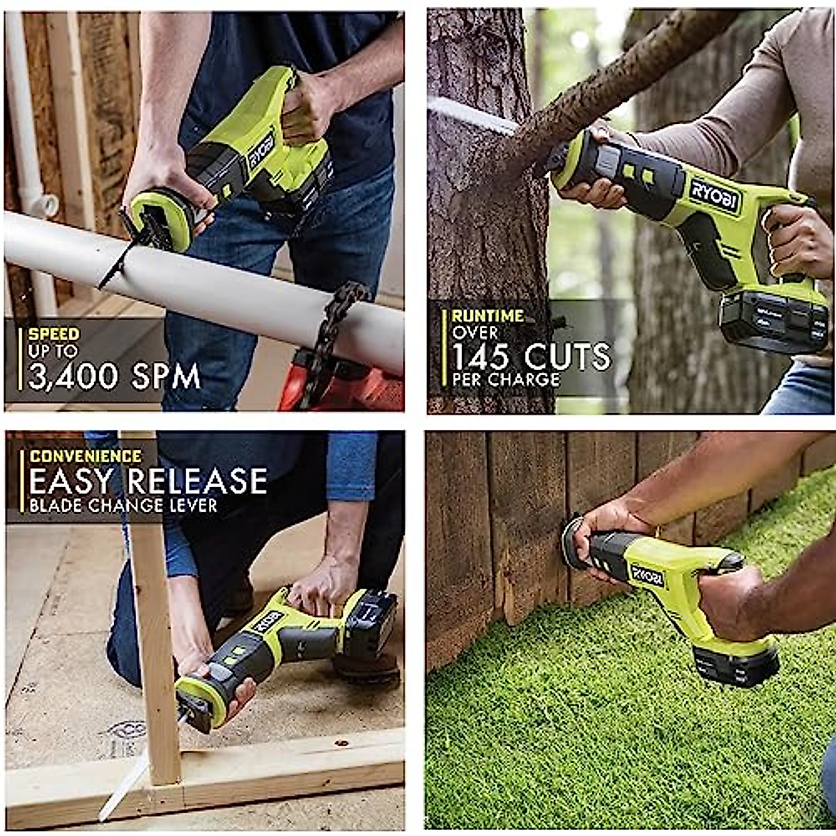 Ryobi Cordless Reciprocating Saw Bundle with 18V Reciprocating Saw, (2 each) 4.0 Ah Batteries, 18-Volt Lithium-Ion Charger, and 16 Inch Buho Tool Bag