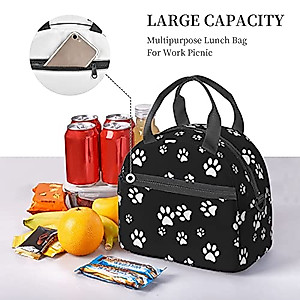 Perinsto Dog Animal Paws Lunch Box Reusable Lunch Bag For Women Large Capacity Lunch Tote With Side Pocket & Shoulder Strap For Boys Girls Adults