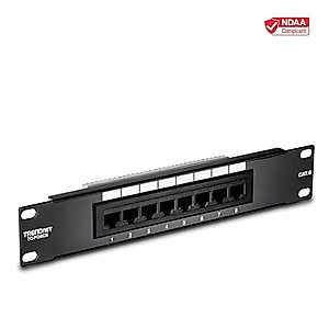 TRENDnet 8-Port Cat6 Unshielded Patch Panel, TC-P08C6, Rackmount, 10 Inch Wide, 8 x Gigabit RJ-45 Ethernet Ports, Pre-Numbered Ports, 250 Mhz Connection, Color Coded Labeling,