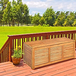 Safstar Outdoor Storage Box, 47 Gallon Acacia Wooden Deck Box for Toys/Tools/Sports Supplies, Patio Storage Bench, Outdoor Storage Bench for Garden Backyard Deck, 47.5 x 17.5 x 17.5 Inches (Natural)
