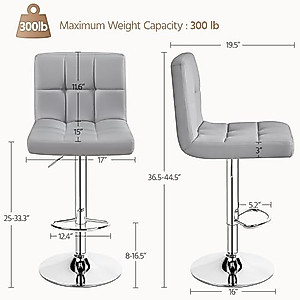 Yaheetech Bar Stools Set of 4, PU Leather Adjustable Barstools, Modern Counter Stools with Back and Footrest, Counter Height Barstools for Bar, Kitchen, Dining Room, Light Gray