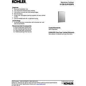 KOHLER CB-CLR1620FS Remodeler 16" W x 20" H Aluminum Single Medicine Cabinet with Mirrored Door, Beveled Edges, Silver