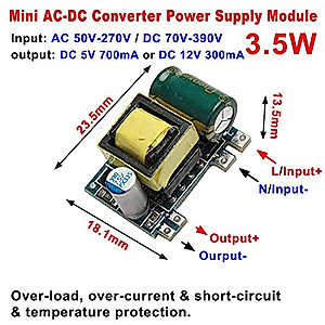 Acxico 5Pcs 5V 700mA Board Module Mini AC-DC 110V 120V 220V 230V to 5V 12V Converter Board Module Power Supply