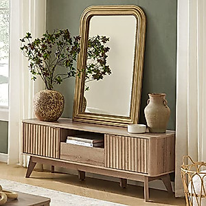 mopio Brooklyn Mid-Century Modern 57" TV Stand with Drawer, for TVs up to 59” Waveform Panel, Sleek Curved Profile with Adjustable Shelf and Sturdy Box Frame Leg (Golden Oak, 57")