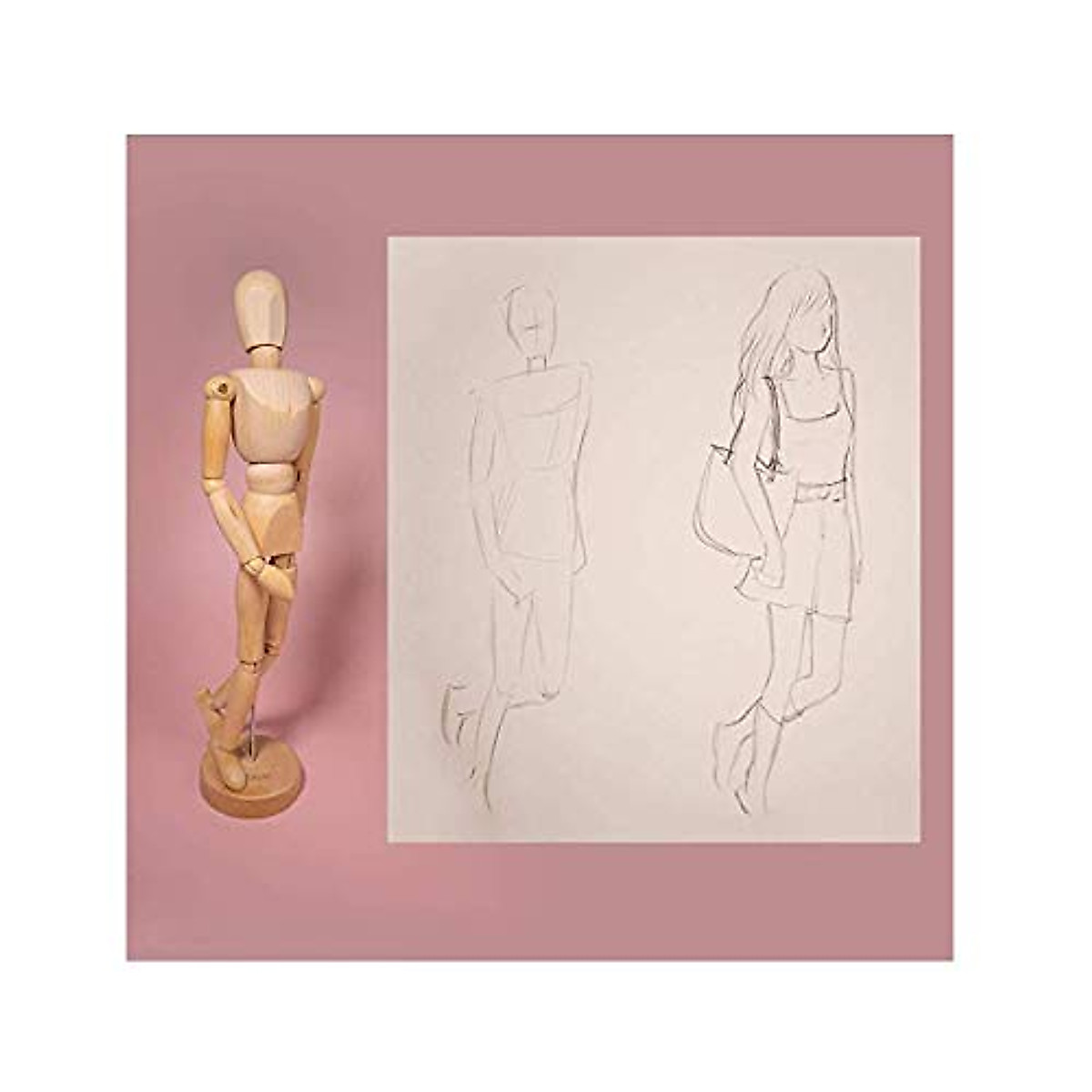 8 Inch Artists Wooden Manikin Flexible Body Joints Human Figure Puppet Model Wood Male Mannequin Doll Ornament Stand for Home Office Desk Decoration Sketching Drawing Painting Supplies Gift
