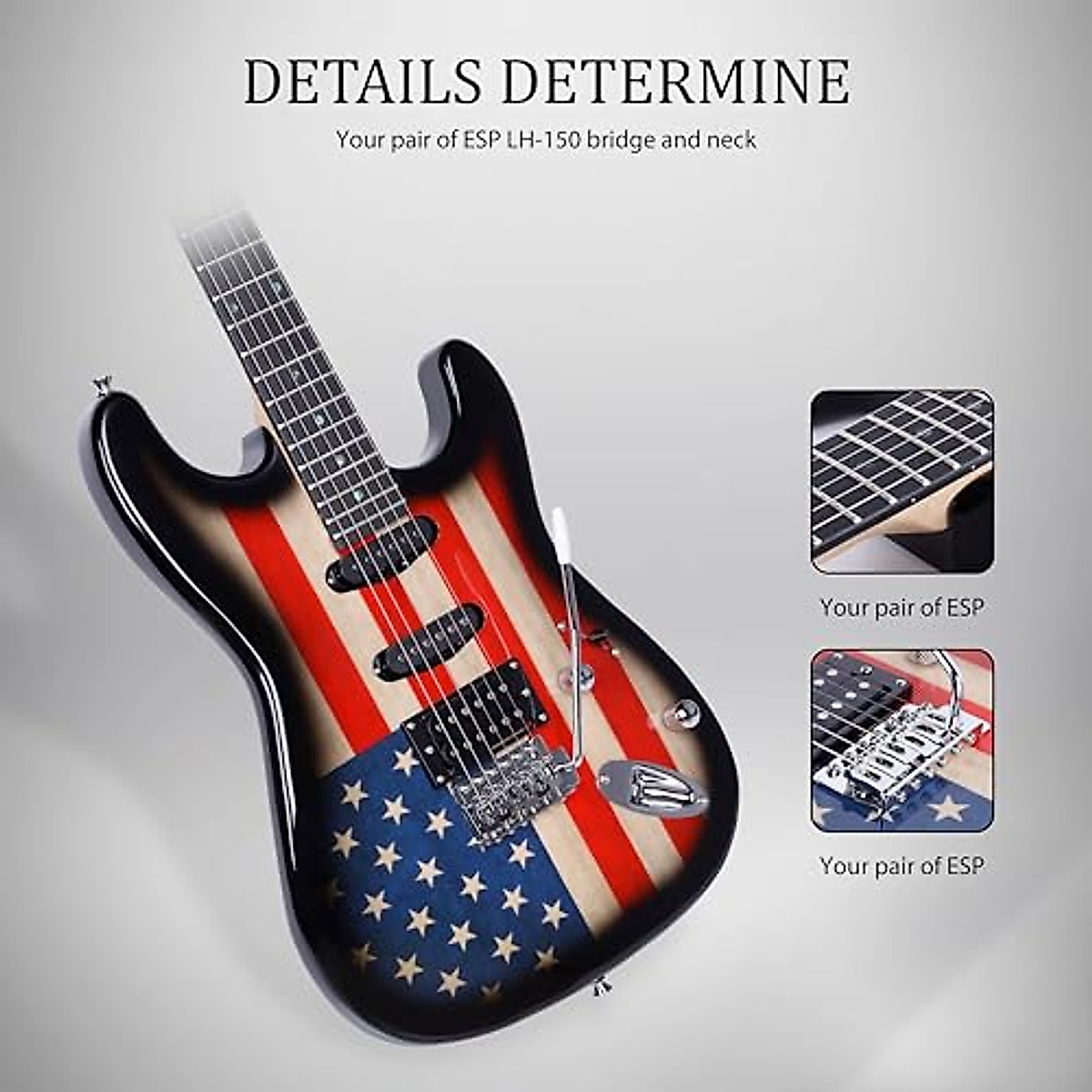 Leo Jaymz 39 Inch Full Size Electric Guitar Kit Electric Guitar Beginner Kits - 20W Amplifier，Digital Tuner，Carring Bag，Shoulder Strap,Connecting Cable (US Flag 20W)