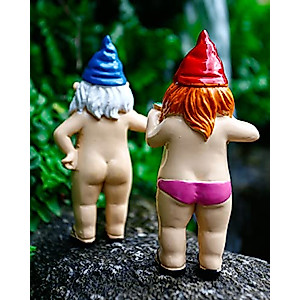 2 Pieces Small Sexy Gnome Statues, 4.7 Inch Naked Gnome Statue Garden Goblin-Art Decoration, Garden Gnomes Outdoor Funny, Naughty Gnomes, Lawn Gnome (Man and Woman Style)