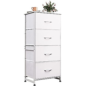 WLIVE Dresser with 4 Drawers, Storage Tower, Organizer Unit, Fabric Dresser for Bedroom, Hallway, Entryway, Closets, Sturdy Steel Frame, Wood Top, Easy Pull Handle, White