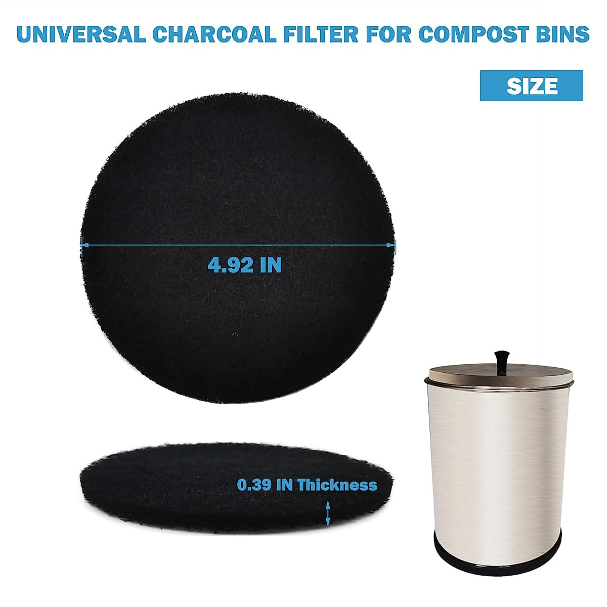 Xcivi Universal Bin Odor Absorption Filter, activated carbon deodorizer for bins, compost bins, countertops and recycling bins, 12-pack (round)