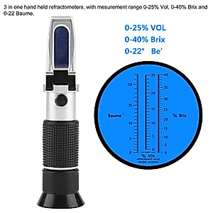 OKJHFD Alcohol Refractometers,Professional Portable Hand Held Grape and Wine Alcohol Refractometers,0-25% Vol 0-40% Brix 0-22 Baume Refractometers