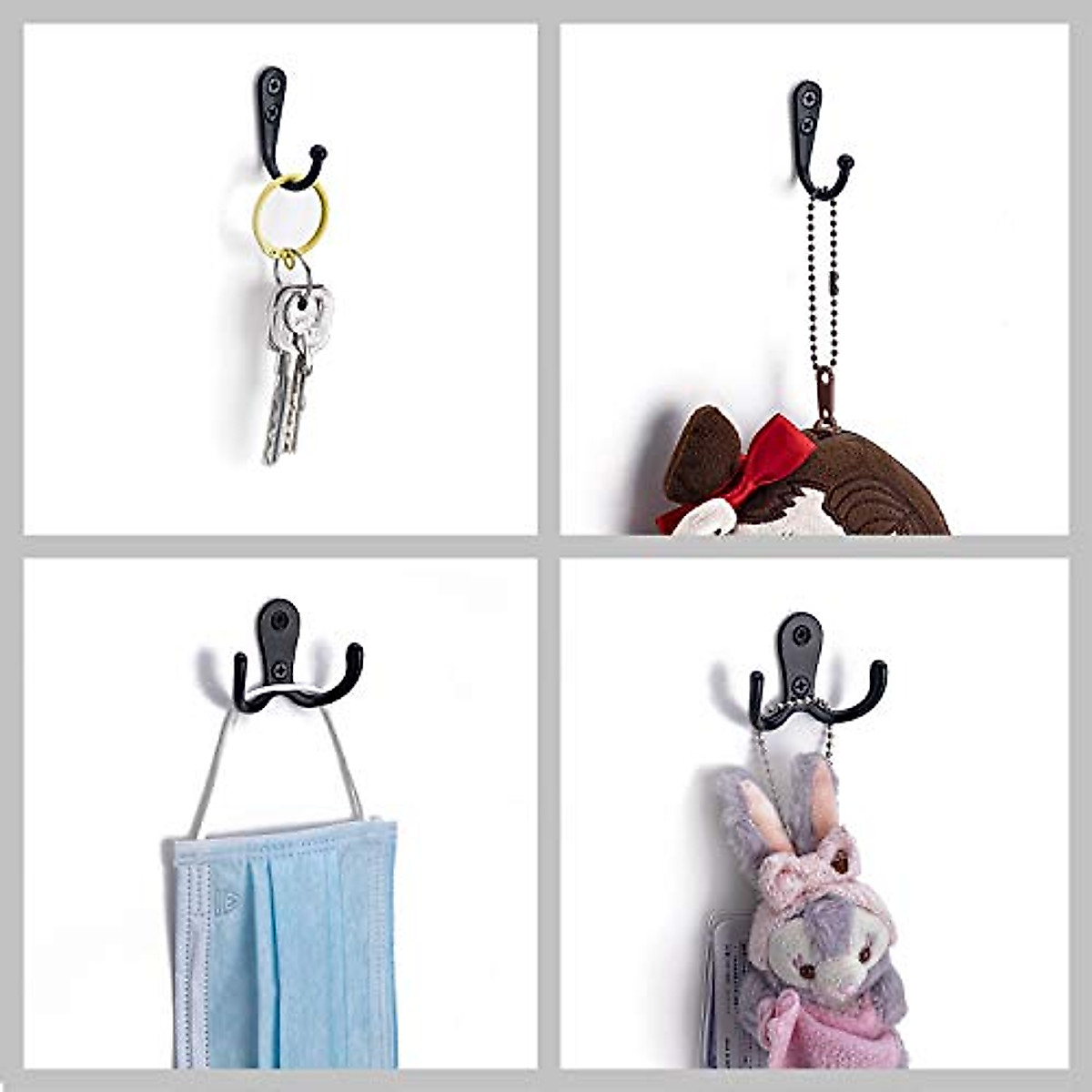 Bligo 16 Pack Black Coat Hooks - 8 Double Hooks and 8 Single Hooks for Hanging Towel Hat Bag, Heavy Duty Wall Mounted Coat Hanger with Screws for Bathroom Kitchen