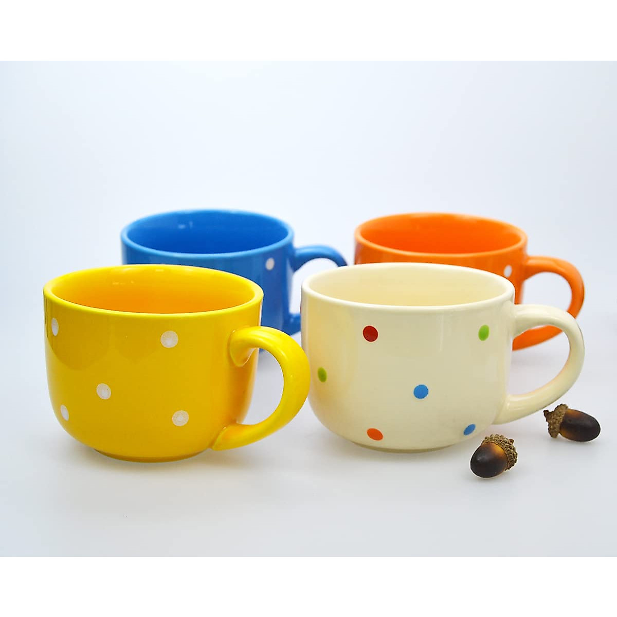 CHOOLD Large Ceramic Coffee Mug Polka Dot Milk Cup Tea Cup Jumbo Mugs Soup Bowl with Handle for Couple 15oz(Colorful)