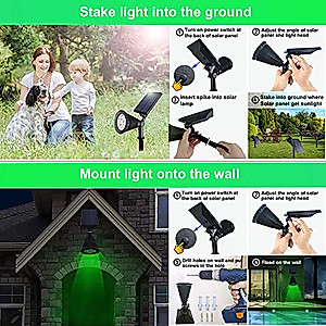 Clordeal Green Solar Spotlight, 2 in 1 Solar Powered LED Landscape Lights Outdoor, Waterproof 4 LED Solar Tree Uplight Garden Decorative Lighting (Green)