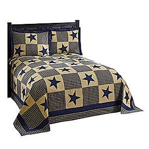 Better Trends Star Collection in Printed Americana Design 100% Cotton, Full/Double Bedspread Set, Blue Gold
