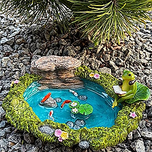 Mood Lab Fairy Garden - Miniature Fish Pond & Frog Figurine Kit - 2 pcs Set of Garden Accessories - Outdoor or House Decor