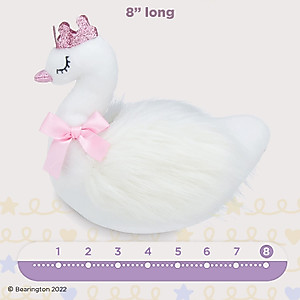 Bearington Grace Princess Swan Plush Stuffed Animal with Crown, 8 inches
