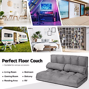 KOMFOTT Adjustable Floor Sofa Bed, Foldable Lazy Sofa Sleeper Bed with 6 Position Backrest & 2 Pillows, Convertible Futon Couch Bed with Suede Cloth Cover, Lounge Recliner for Living Room