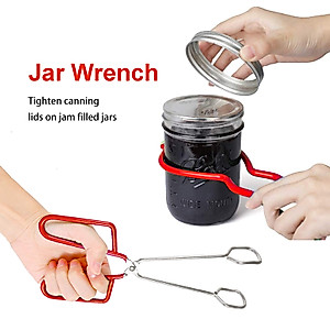 Canning Supplies Starter Kit, 304 Stainless Steel Canning Set Tools: Rack, Canning Funnel, Jar Lifter, Wrench, Tongs, Lid Lifter, Bubble Popper - Red 7 Piece