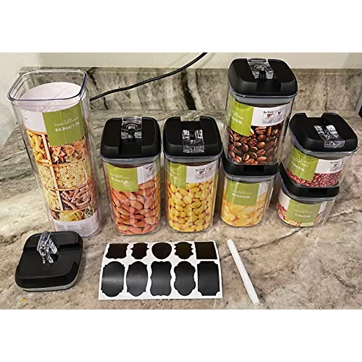 Sueno Imports 7 Piece Clear BPA Free Plastic Airtight Food Containers with Easy Lock Lids, Perfect for Kitchen Pantry Organization and Storage