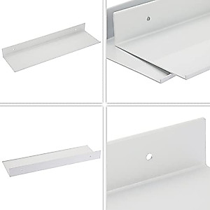 OwnMy Set of 2 White Metal Floating Shelf Wall Mount Bathroom Shower Shelves Brackets Floating Wall Racks, 16 Inch Metal Display Wall Shelves Modern Floating Storage Shelves for Kitchen Living Room