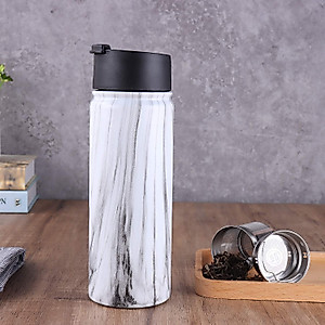 Tea Infuser Bottle With Removable Loose Leaf 18/8 Stainless Steel Insulated Travel Tea Strainer Tumbler tea drinkers gifts for women(White Marble)